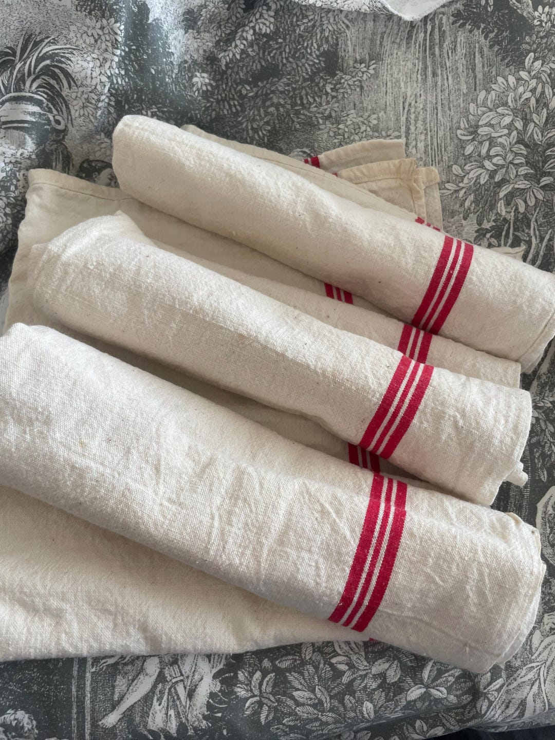 Vintage Traditional French Heavy Linen Torchons//tea Towels X 3 - - Red ...