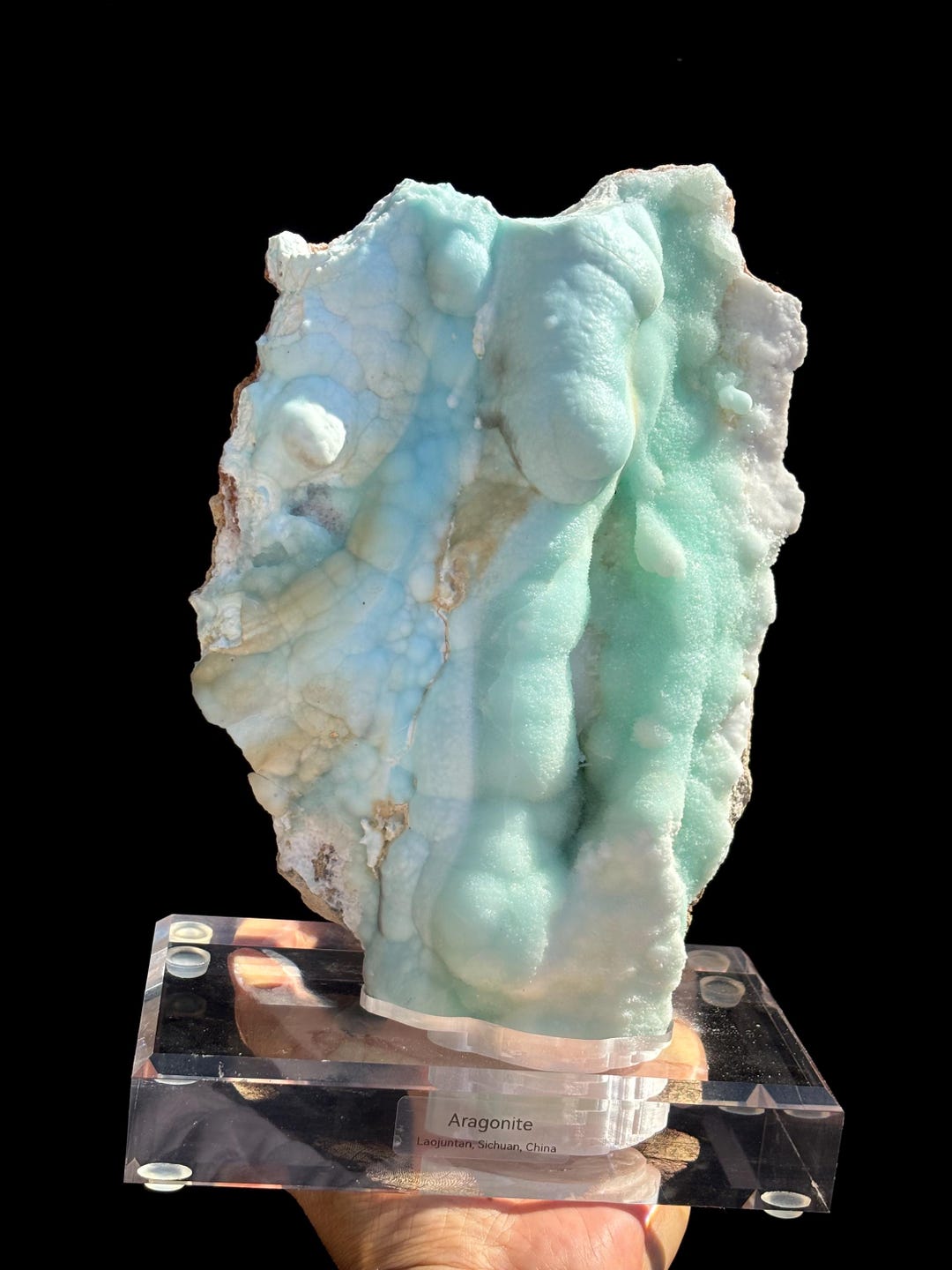9" Blue Aragonite With Botryoidal Formation on Customized Stand From ...