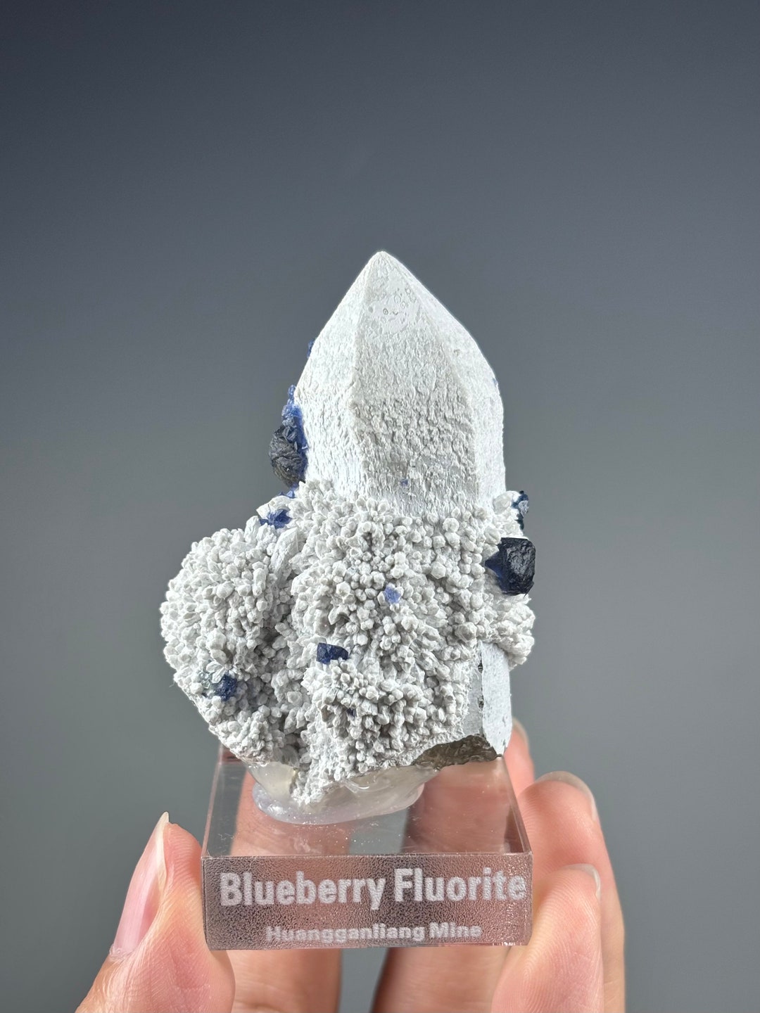 Blueberry Fluorite on Candle Quartz From Huanggangliang Mine, Inner ...
