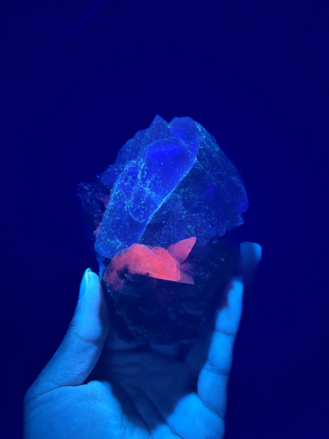 Clear Colorless Fluorite Octahedron With Calcite/ Raw Stone Fine ...