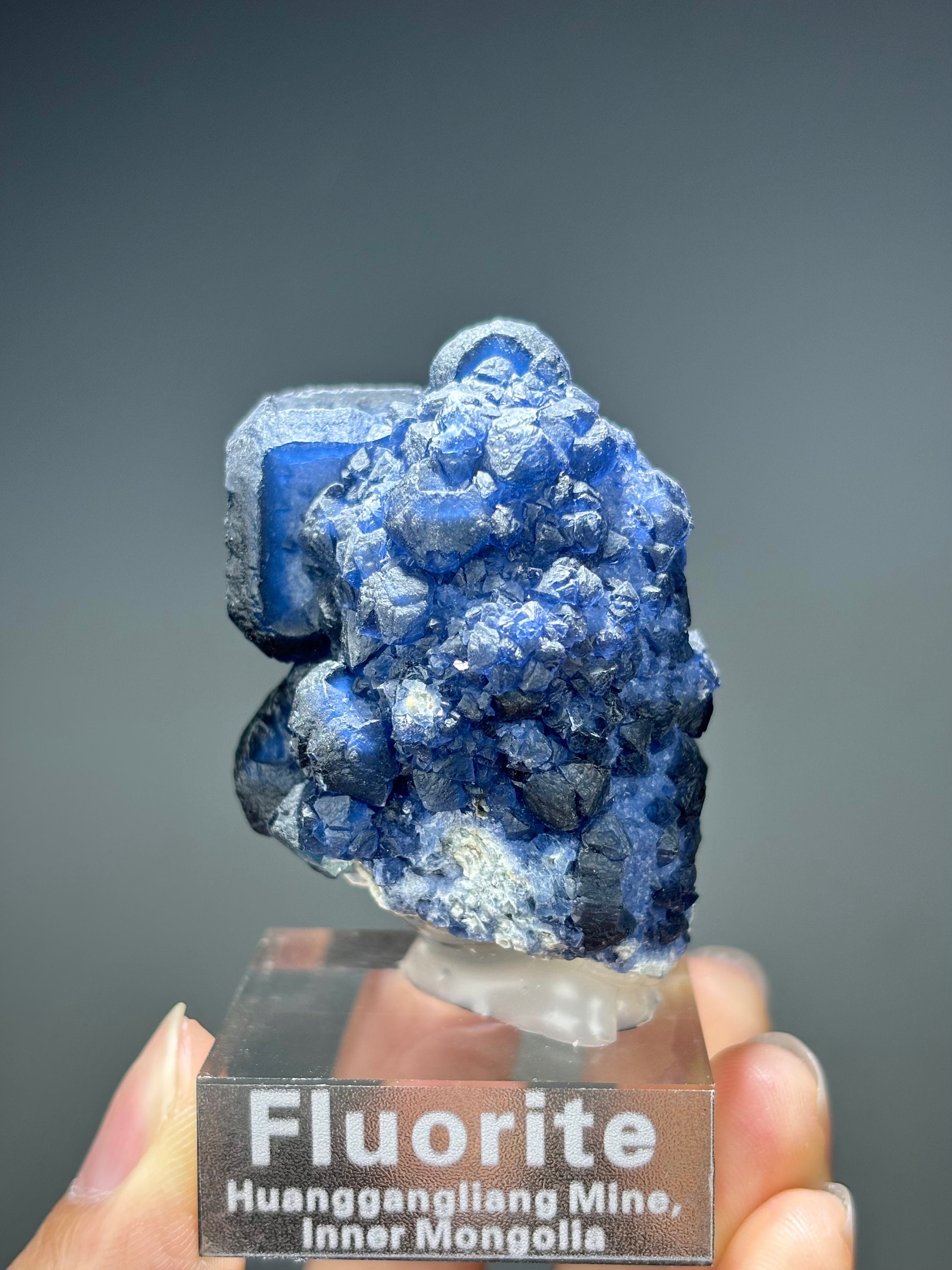 Blueberry Fluorite on Candle Quartz From Huanggangliang Mine, Inner ...
