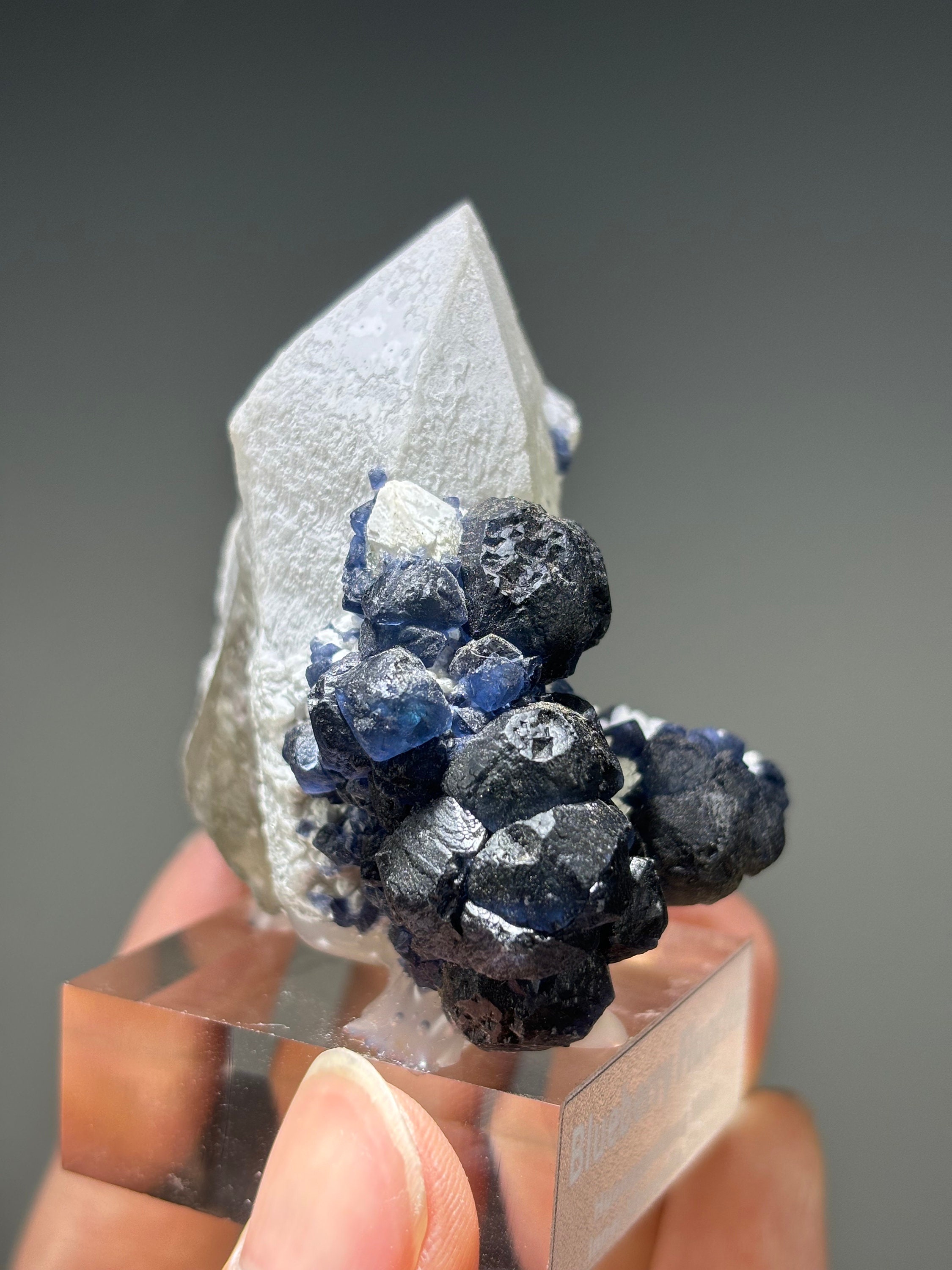 Blueberry Fluorite on Candle Quartz From Huanggangliang Mine, Inner ...
