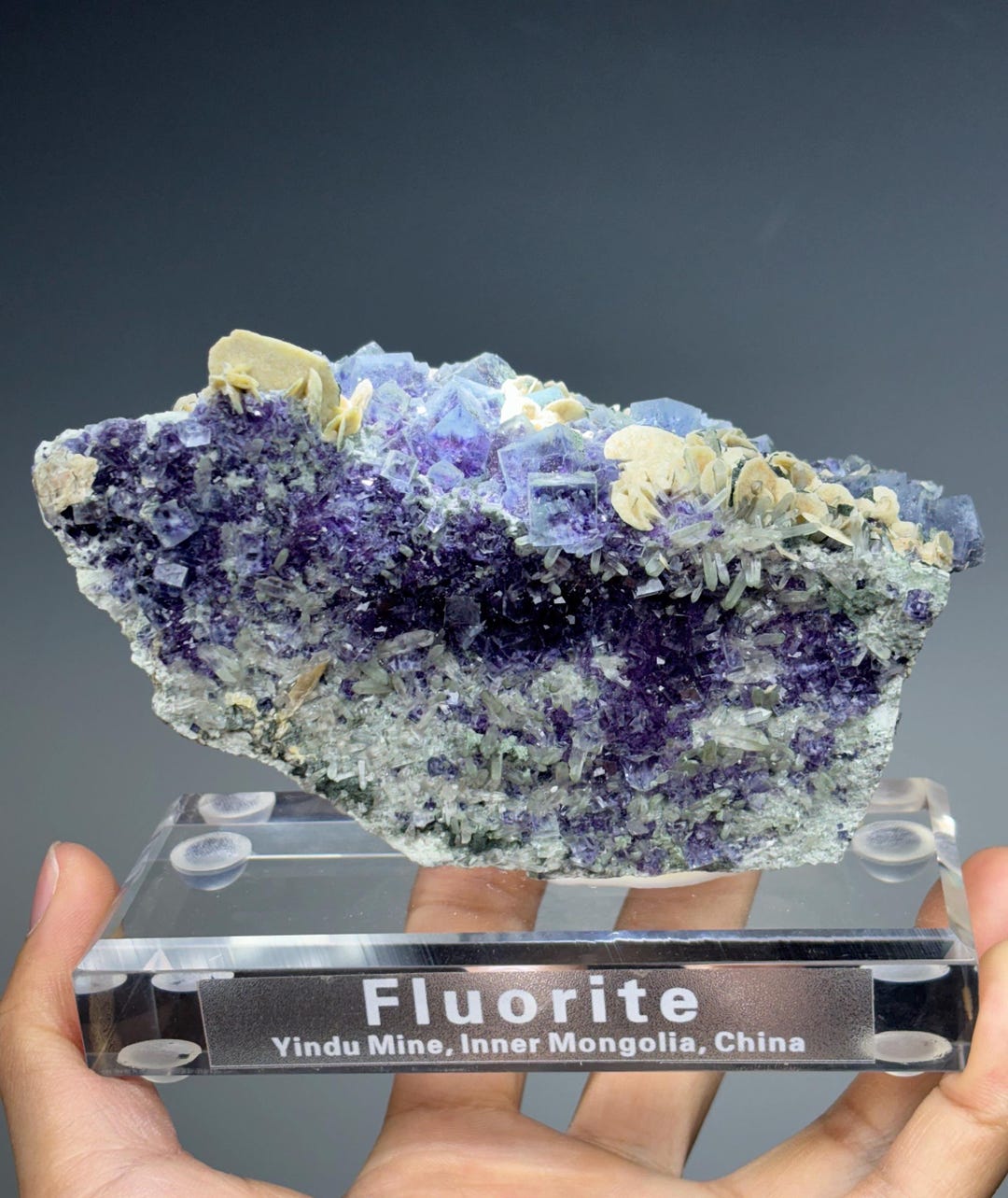 4.85" Phantom Fluorite With Siderite on Acrylic Stand / Glassy Cubic ...