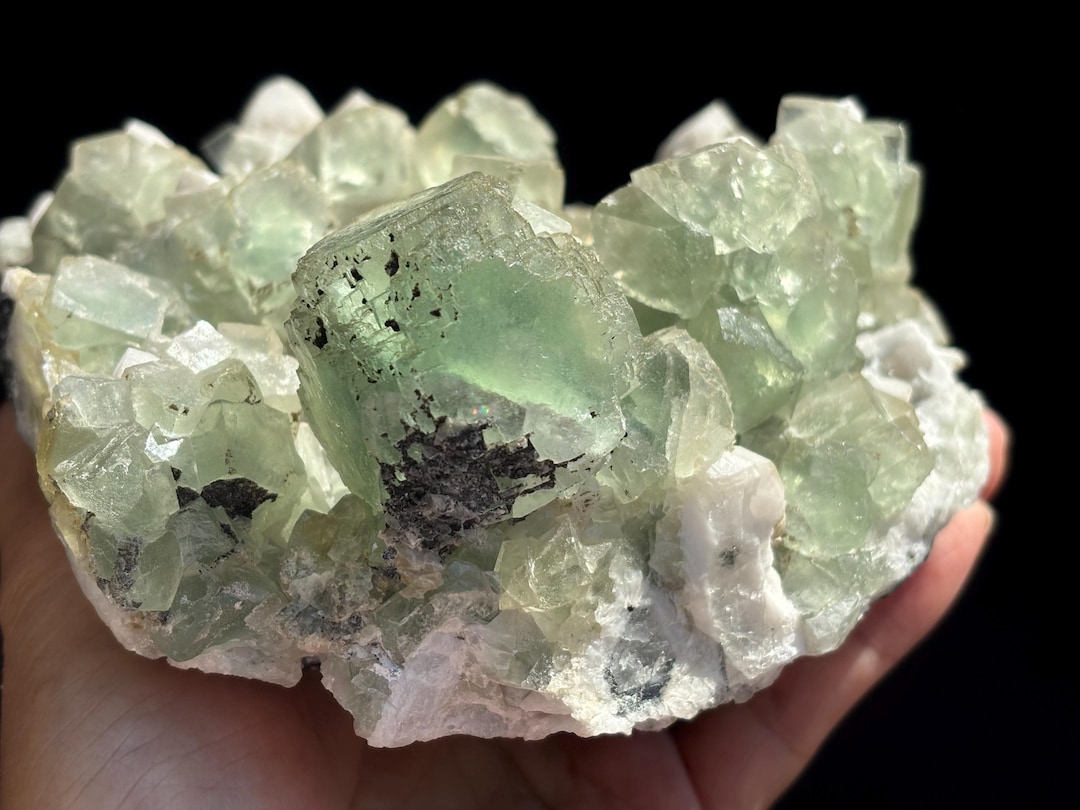 6 Green Flourite On Candle Quartz From Inner Mongolia China Fine