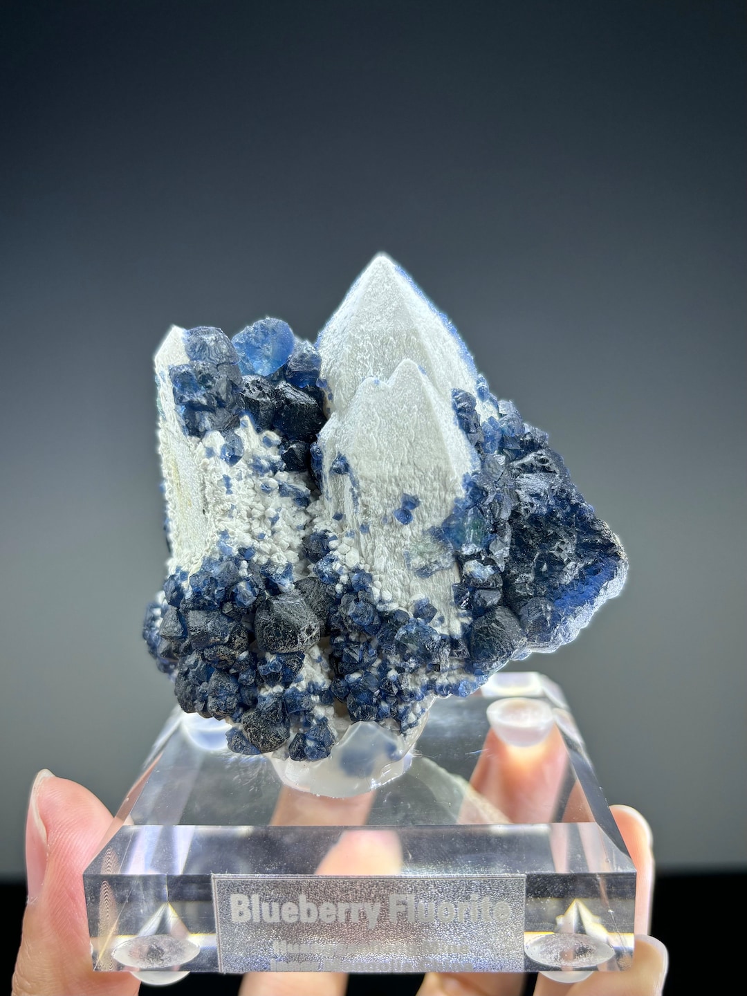 Blueberry Fluorite on Candle Quartz From Huanggangliang Mine, Inner ...