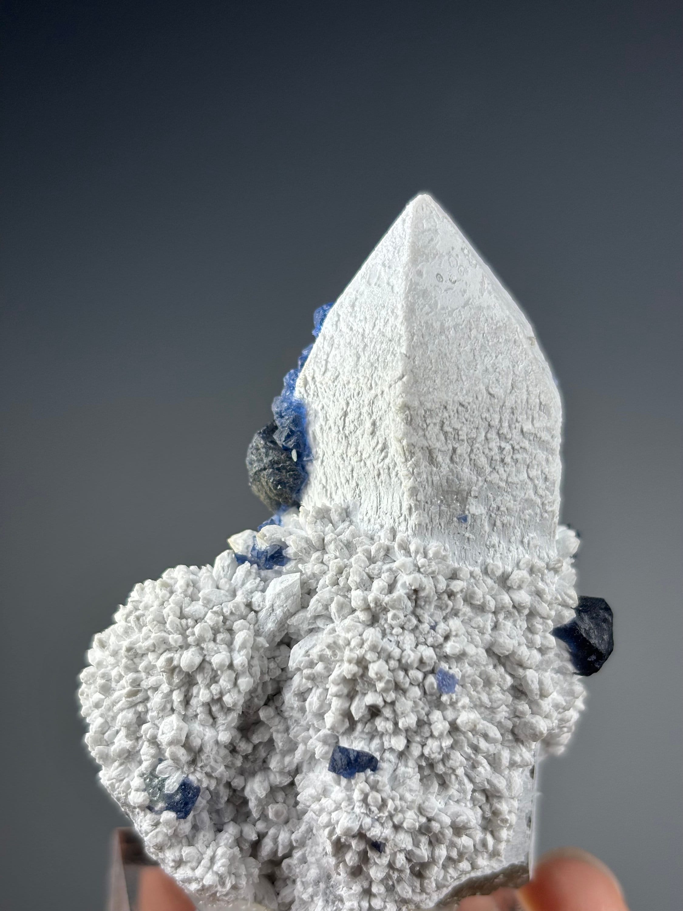 Blueberry Fluorite on Candle Quartz From Huanggangliang Mine, Inner ...