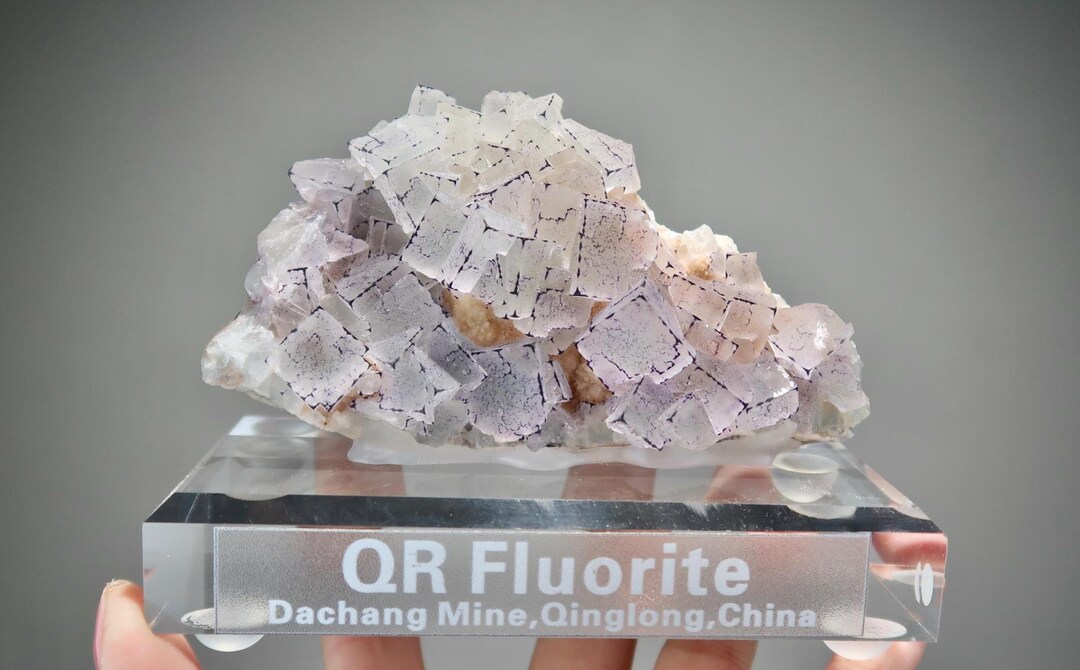 Purple Green Bicolor Fluorite Raw Mineral Specimen With QR Code ...