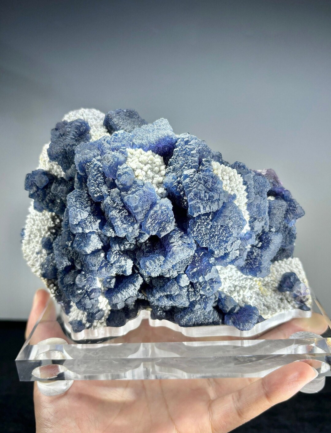 Blueberry Fluorite on Candle Quartz From Huanggangliang Mine, Inner ...