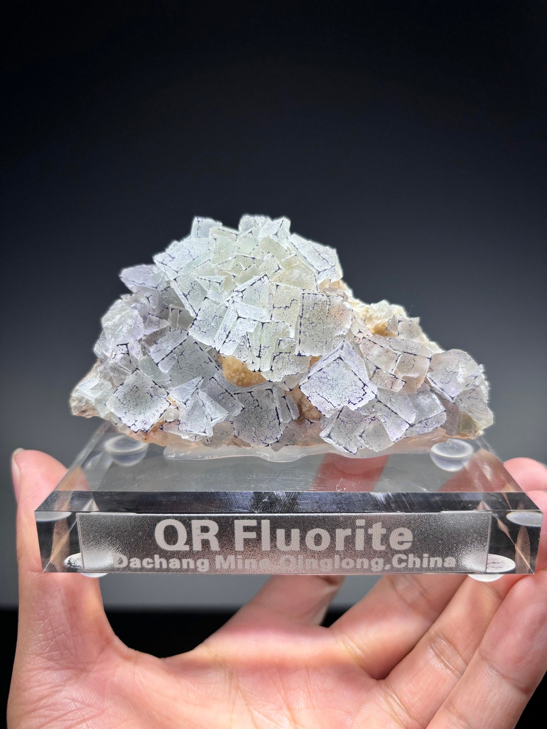 Purple Green Bicolor Fluorite Raw Mineral Specimen With QR Code ...