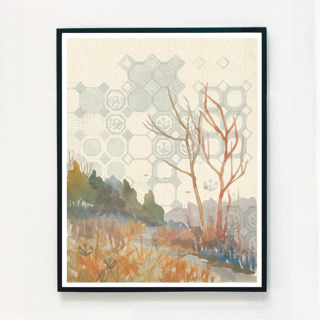 Dusk Walk Nature Watercolor Collage Print - Etsy