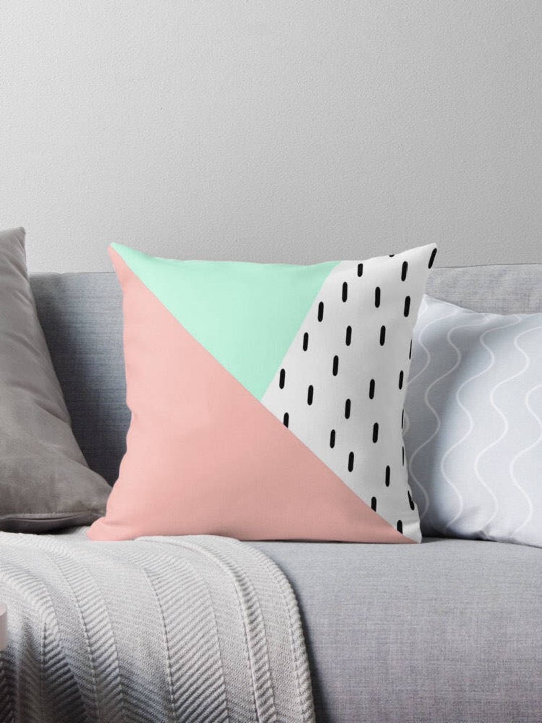 Geometric Triangle Throw Pillow Cover Mint and Blush - Etsy