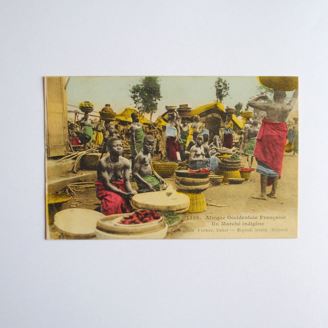 Rare Ethnic Colorful Art of African Market in Senegal Old Postcard From ...