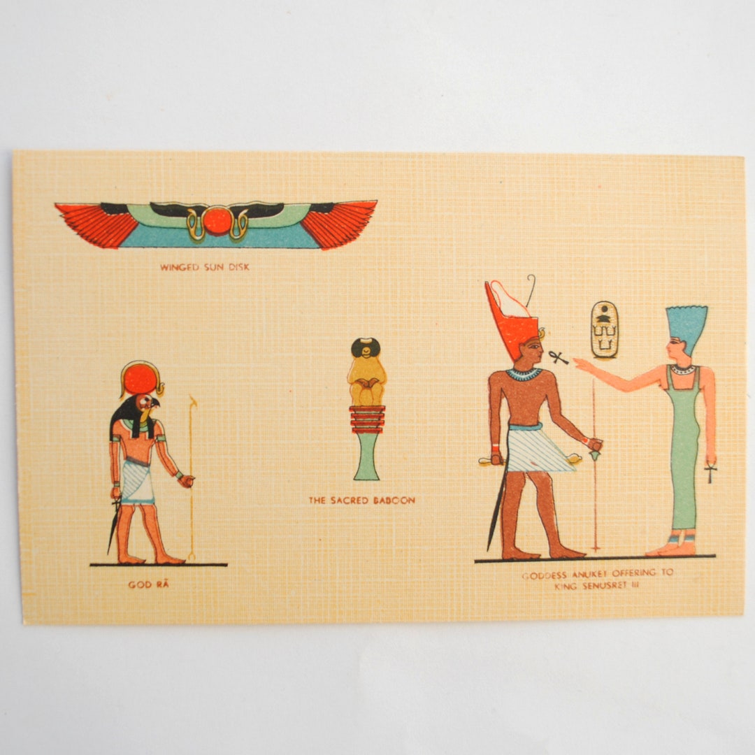 Vintage 1950- Egyptian Goddess Anuket, God Ra, and Sacred Baboon ...