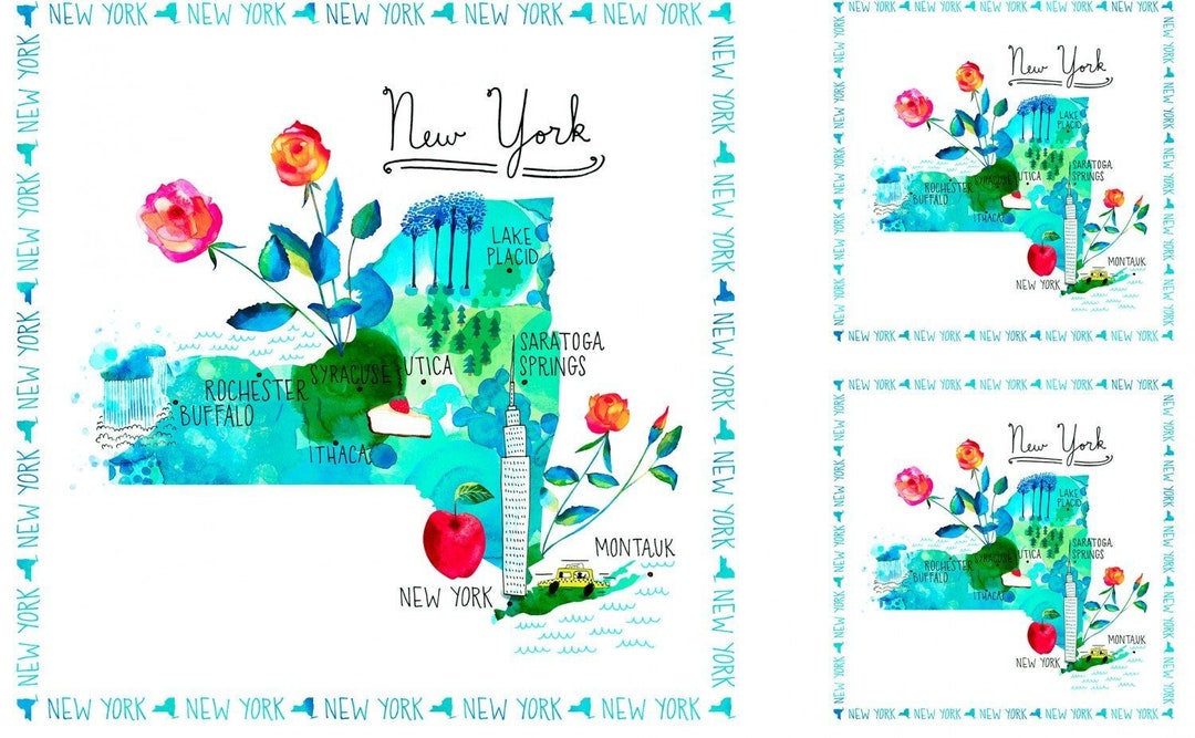 New York State Fabric Panel: Watercolor Map, Windham Fabrics Cotton - Etsy