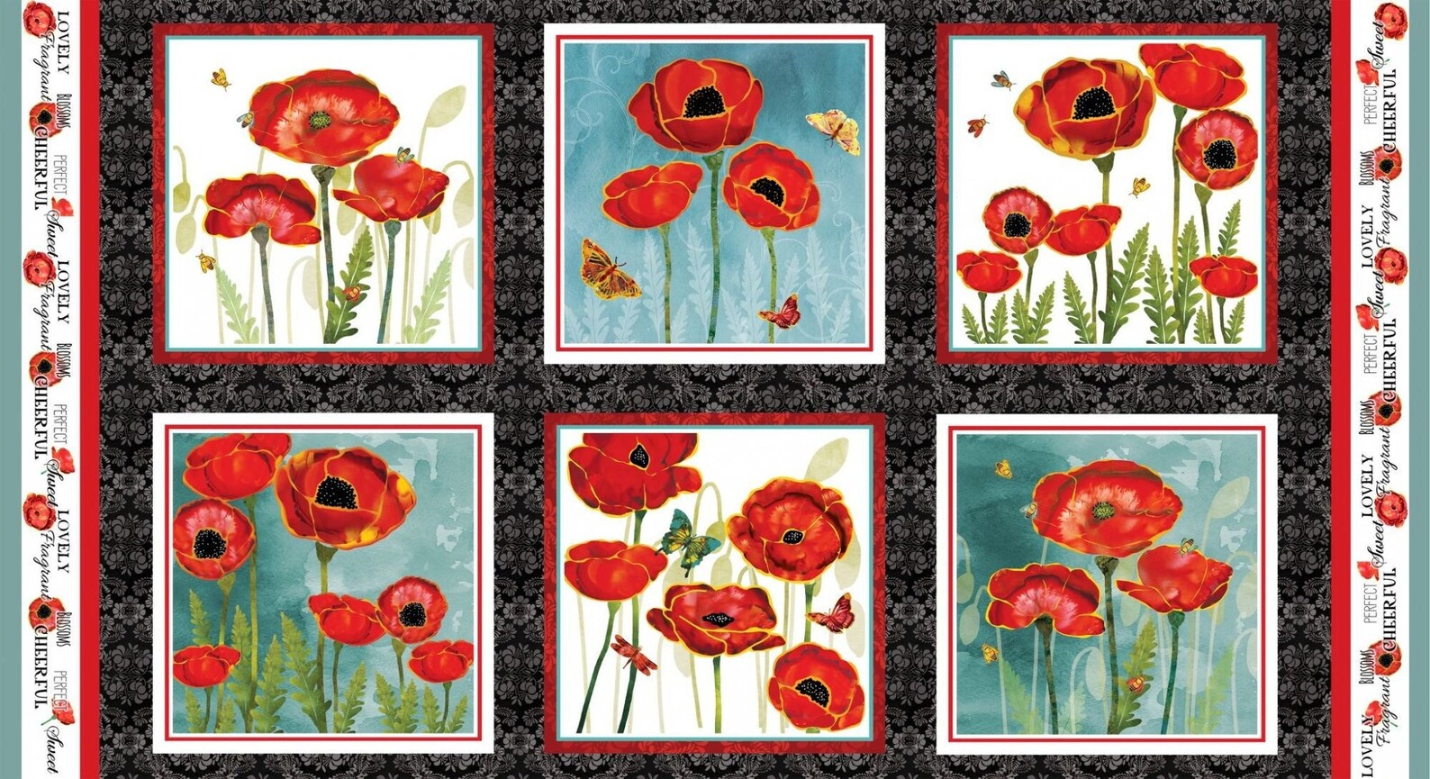 Poppy Days Cotton Fabric Panel: Red Poppies, Butterflies & Bees - Etsy