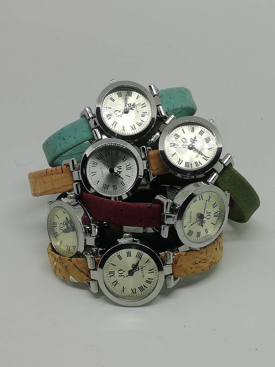 Cork Watch Brown Burgundy Red Blue Army Green Black Silver Detail ...