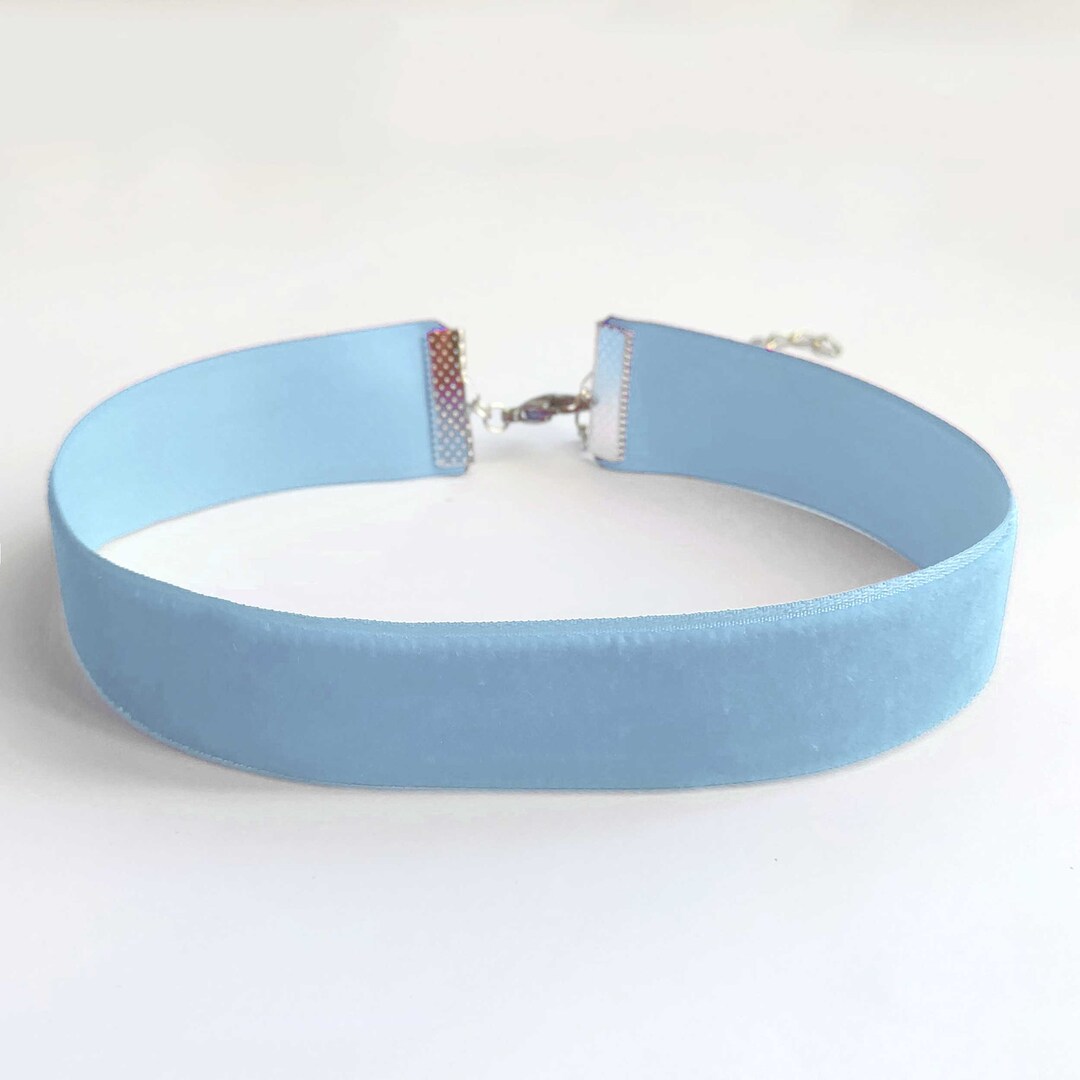 Light Blue Velvet Choker Necklace Wide Neckband - Etsy