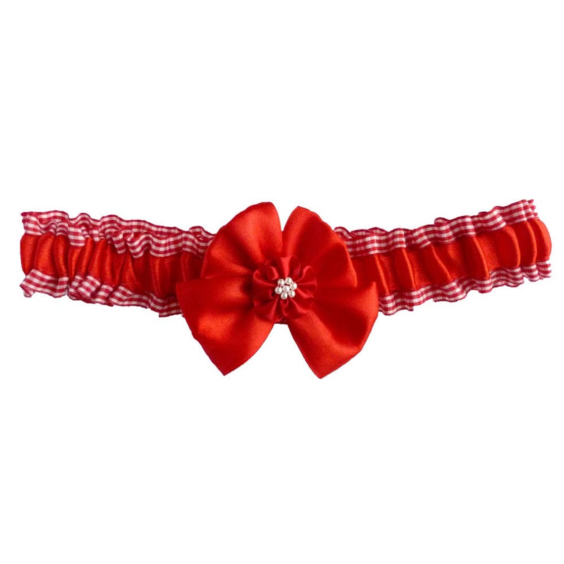 Jarretière mariage satin Rouge et blanche carreaux vichy noeud ...