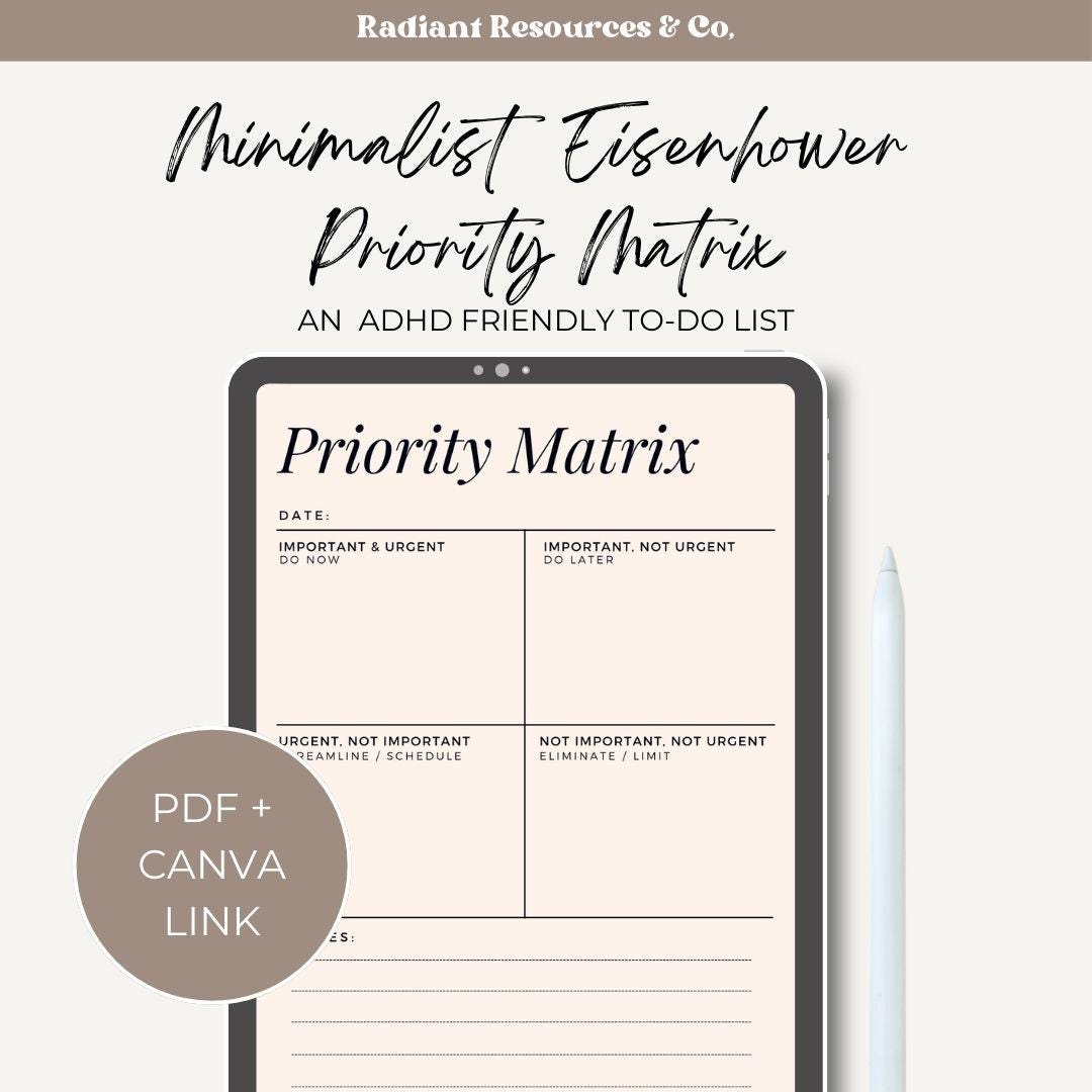 ADHD Priority Matrix To-do List | Printable Task Organizer | Eisenhower ...