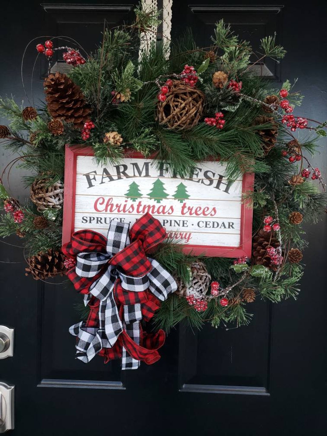 Buffalo Plaid Wreath, Christmas Wreath, Winter Wreath, Rustic Wreath ...