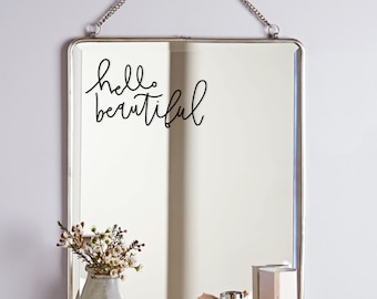 Hello Beautiful Handwritten Mirror Quote Vinyl Decal for - Etsy UK