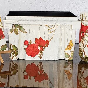 Red Flowers - Bucket - Decoupage - Glass Jar W/top, Small Tile, and ...