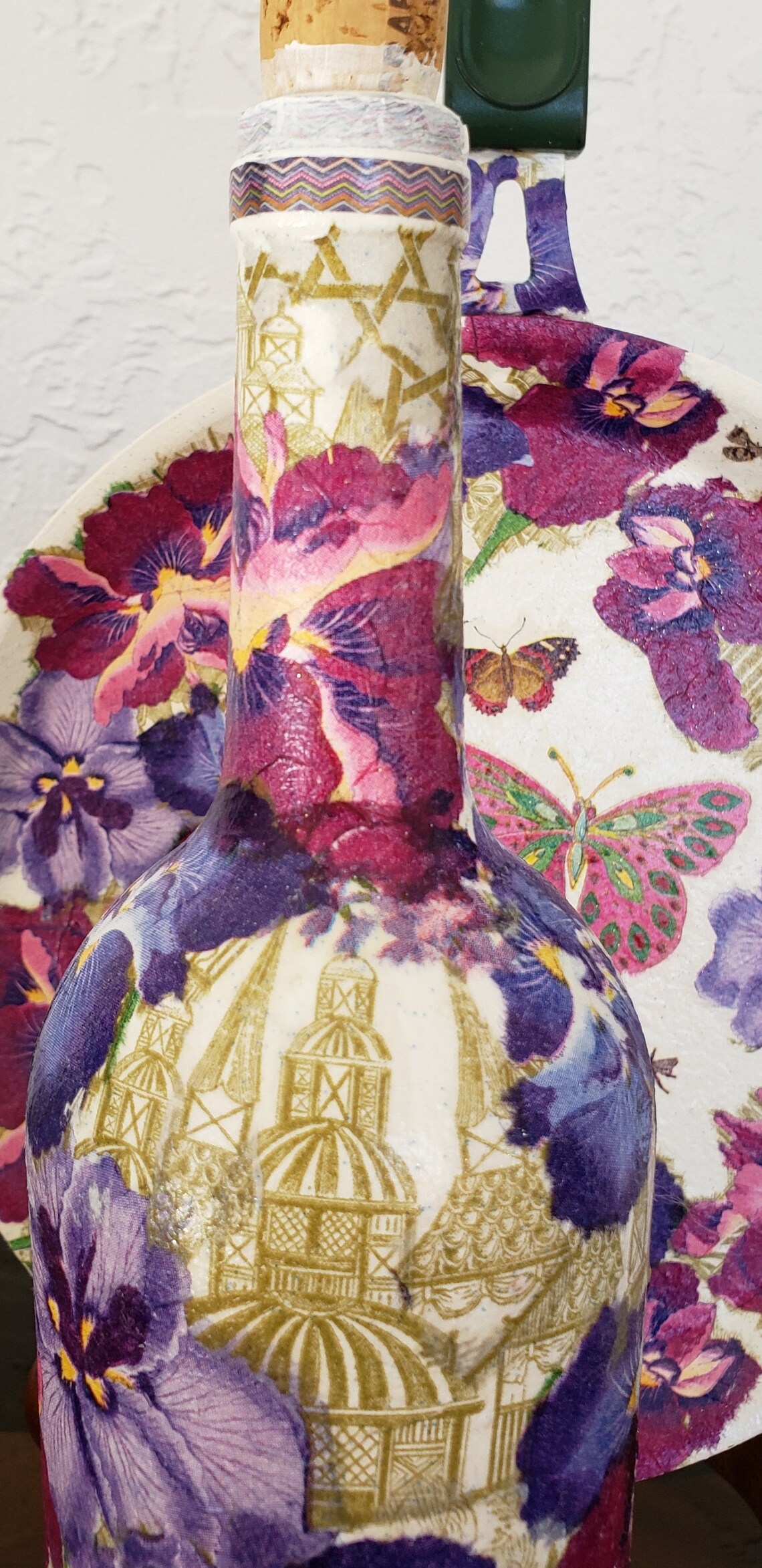 Kitchen Décor ORCHIDS Decoupage: Bottle, Pan, Plastic Plate - Purple ...