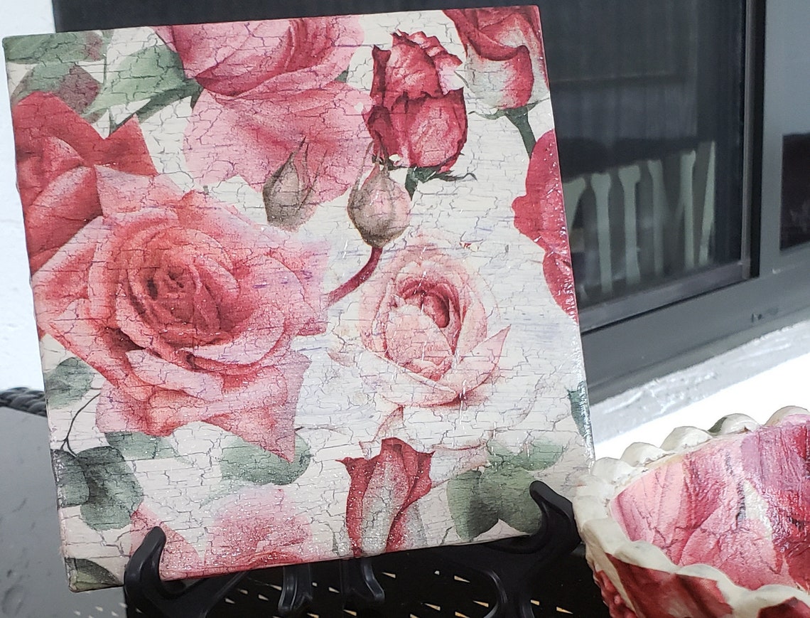 PINK Shabby Chic Decoupage Lots of Roses Bathroom Set - Etsy