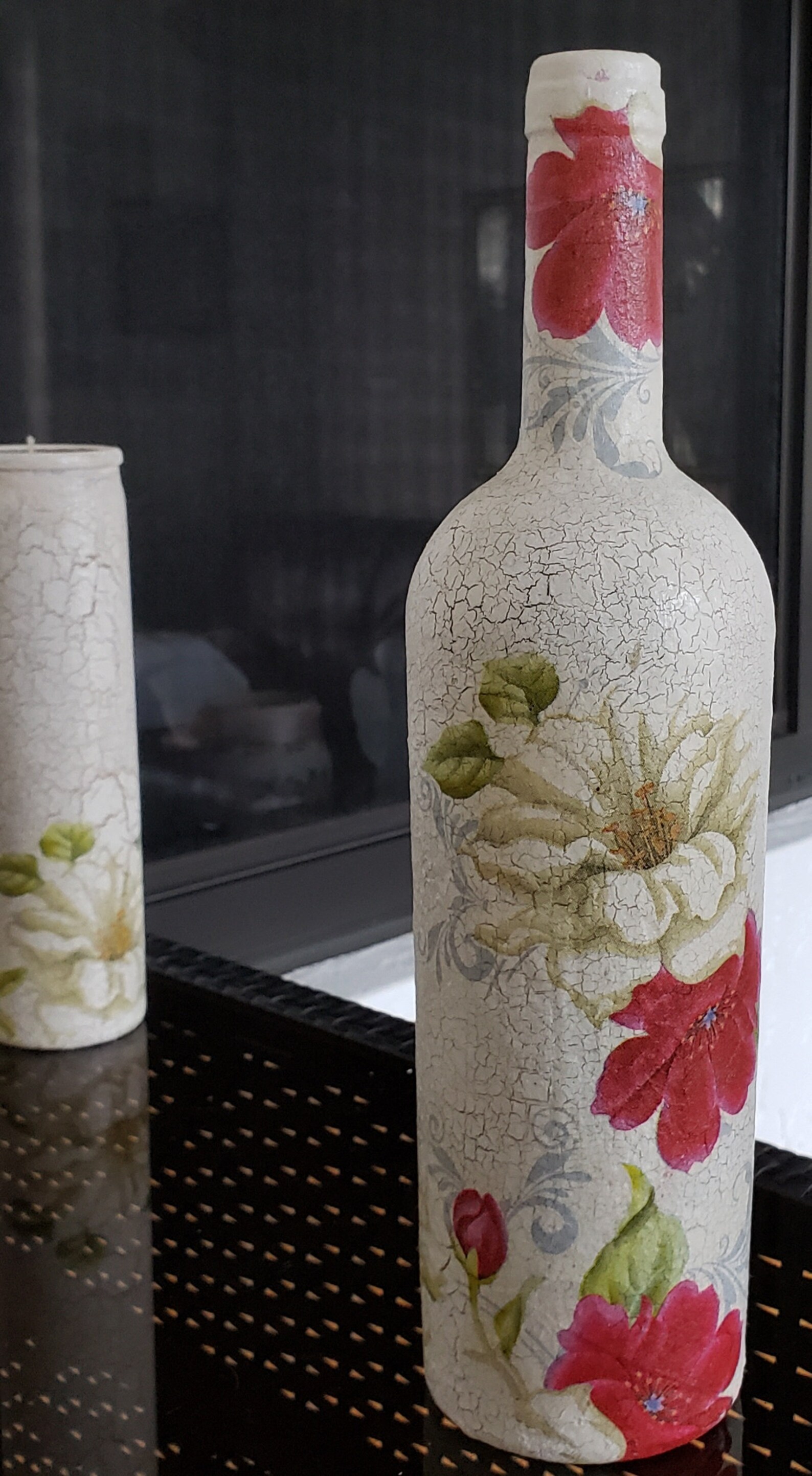 Red Beige Glass Bottle Glass Candle Red and Beige - Etsy