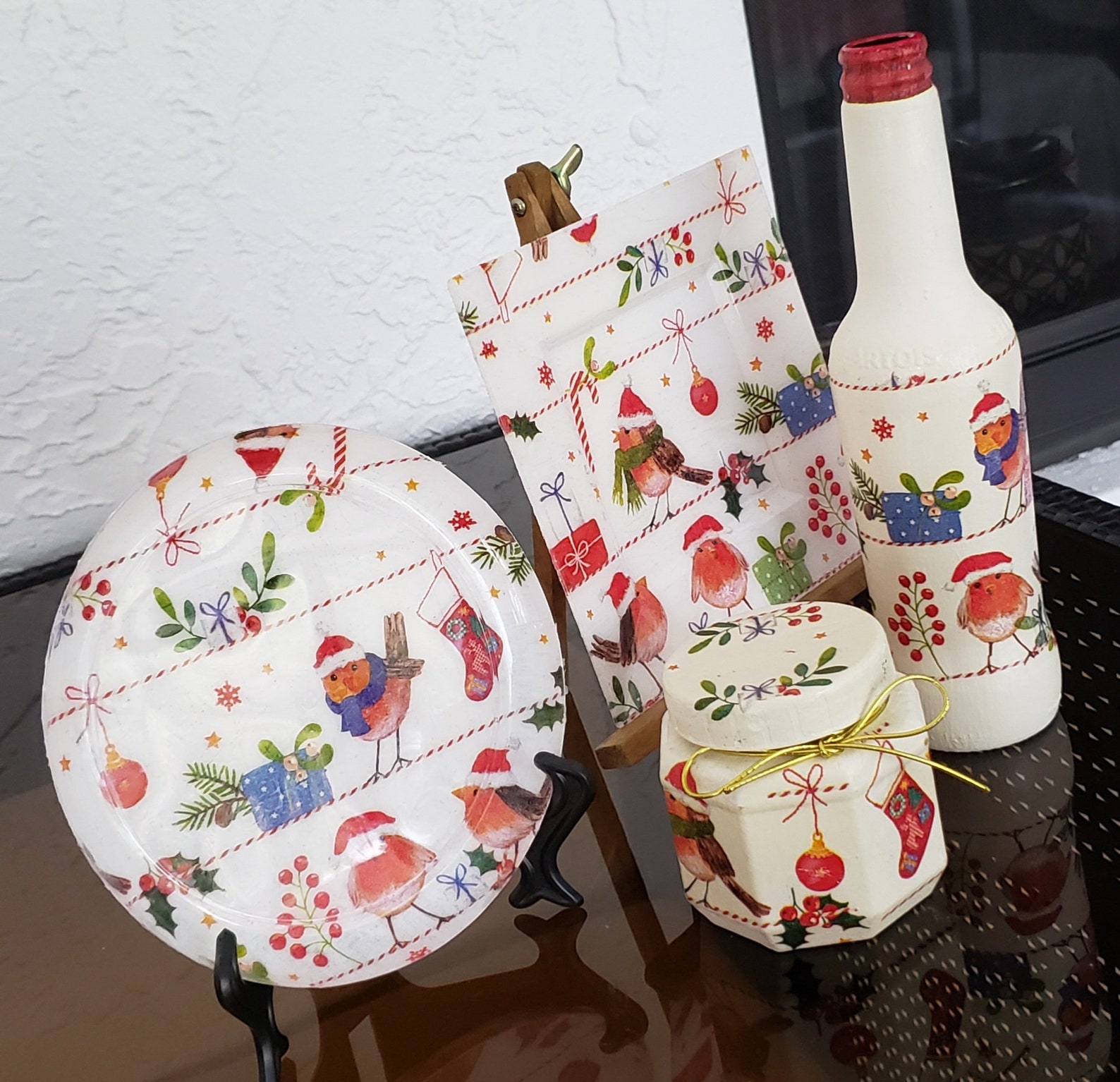 Xmas Cutest Birds - Decoupage - Set of 4 - Decoration - Plates - Bottle ...