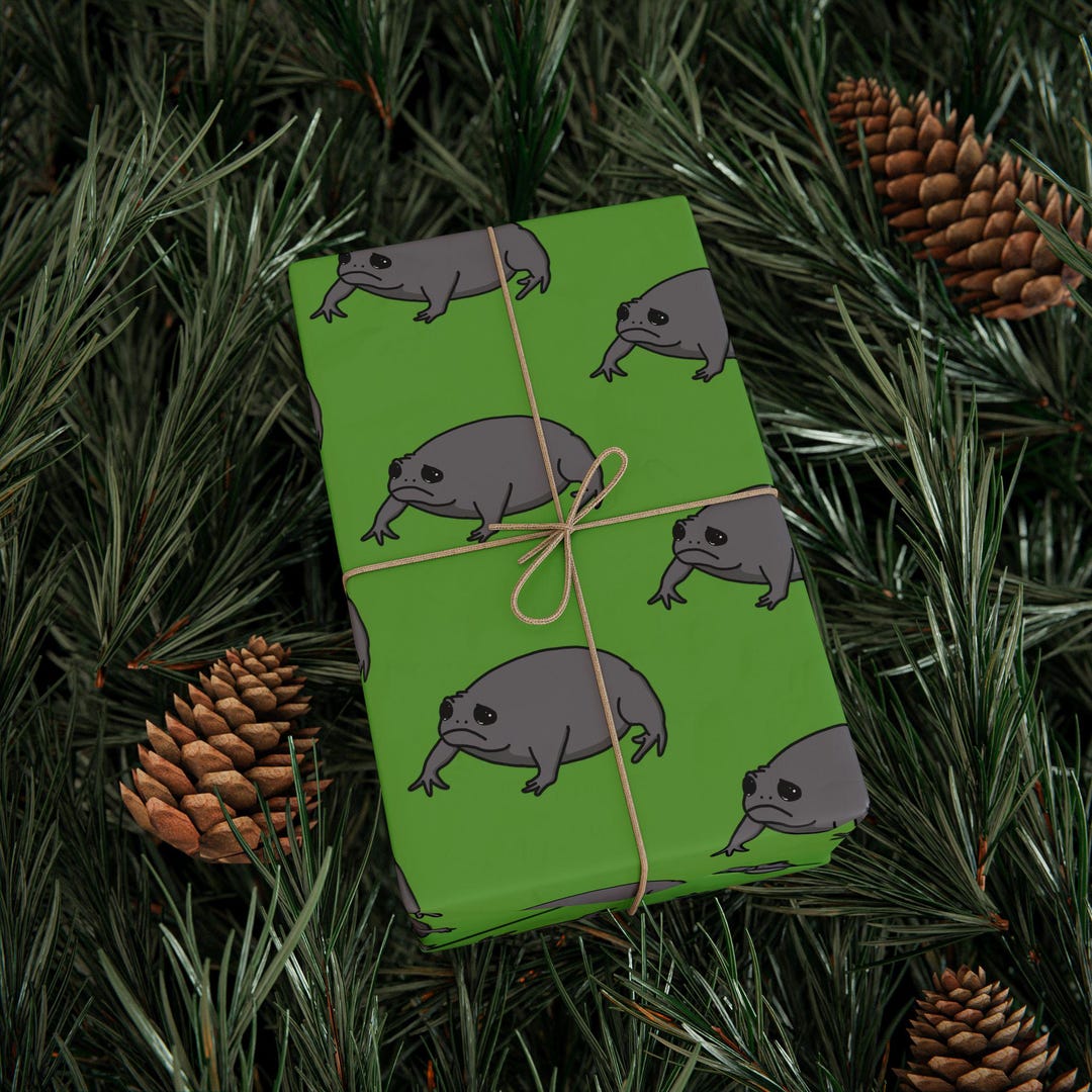 Frog Wrapping Paper, Cute Sad Grumpy Frog, Black African Rain Frog ...