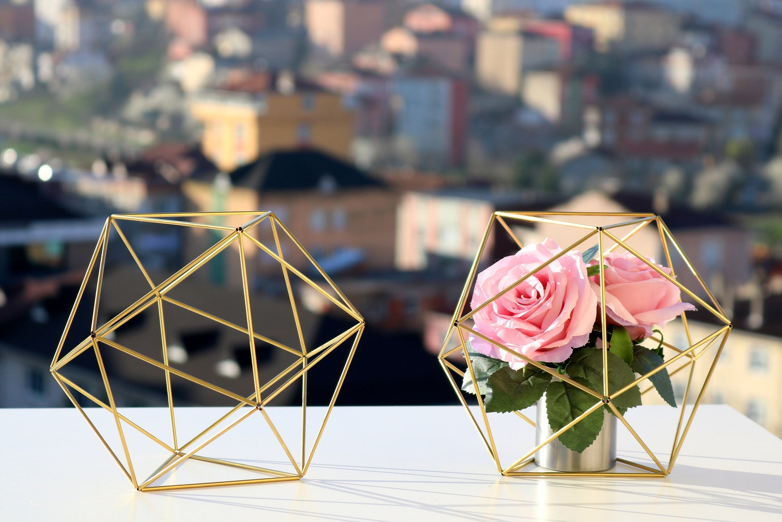 Gold Tone Decor, Coffee Table Decor, Gold Tone Orb, Icosahedron Modern ...