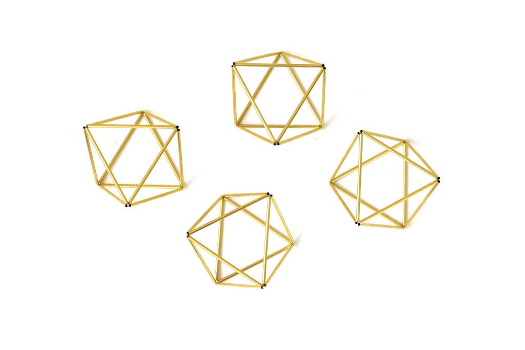 Gold Tone Octahedron Wedding Ornament, 4 Modern Minimalist Himmeli ...