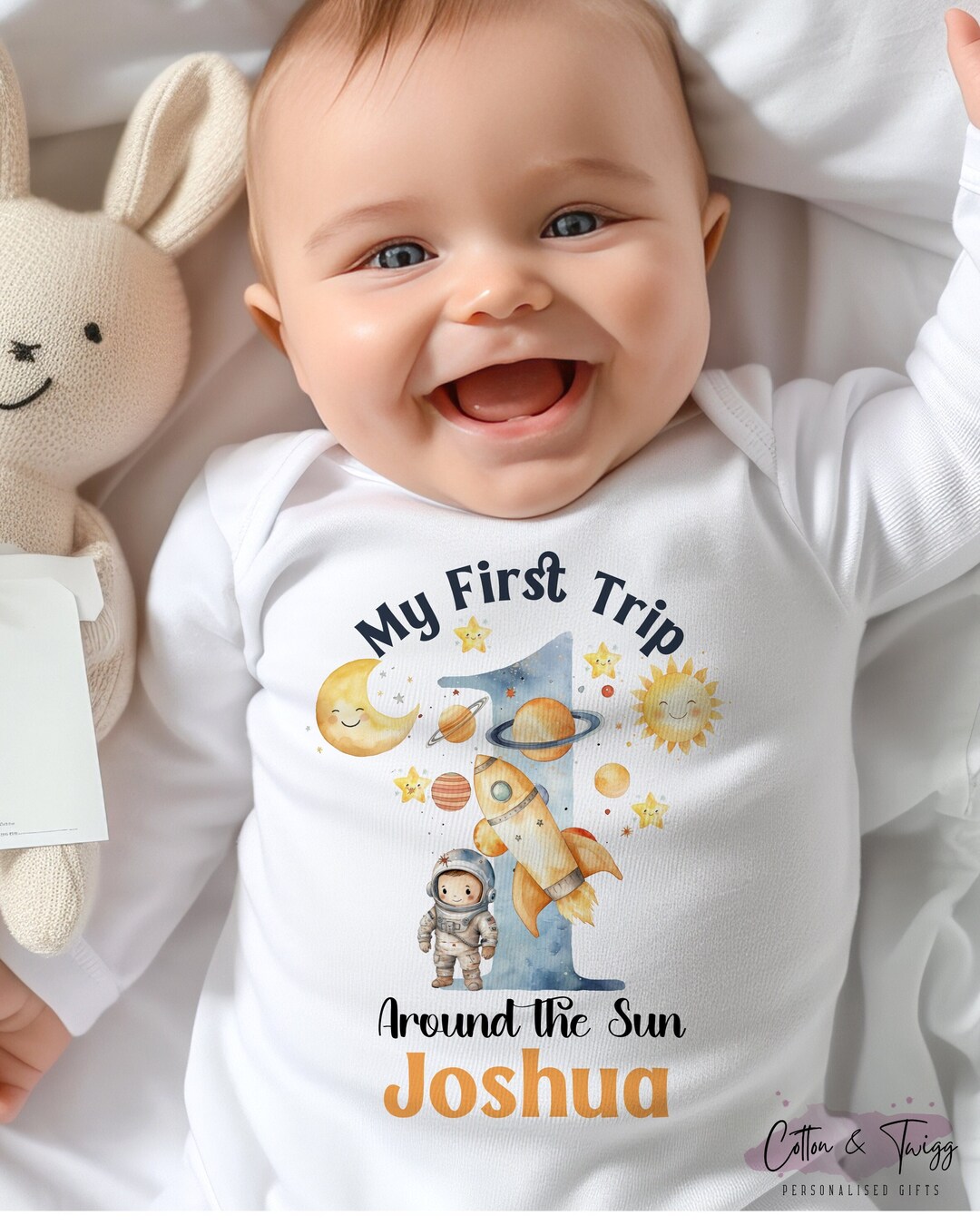 Personalised First Birthday Space/rocket Sleepsuit, First Trip Around ...