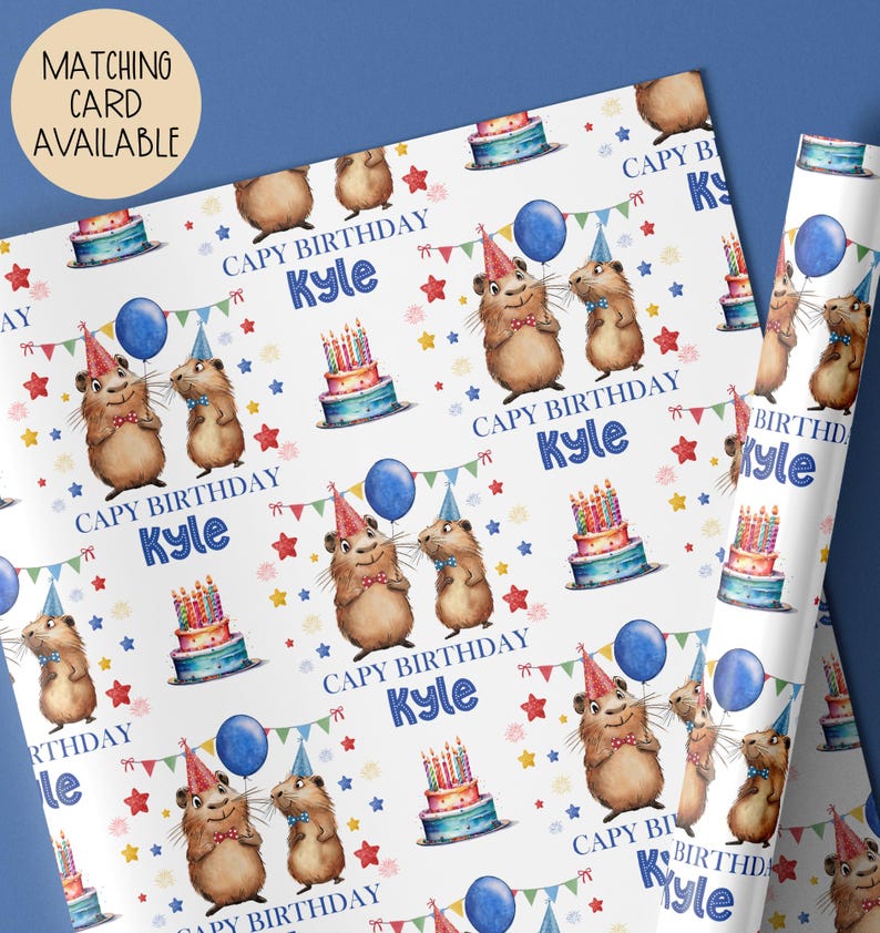 Personalised Capybara Birthday Wrapping Paper, Custom Name Gift Wrap ...