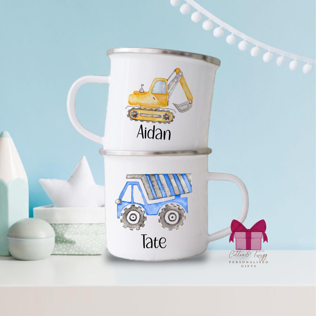 Digger Personalised Enamel Mug, Unbreakable Digger Mug, Construction ...