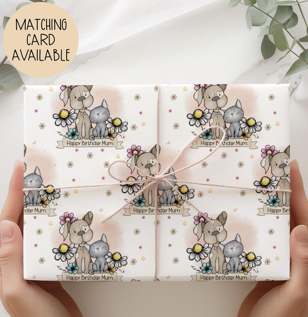 Dog & Cat Birthday Wrapping Paper, Personalised Giftwrapping Paper for ...