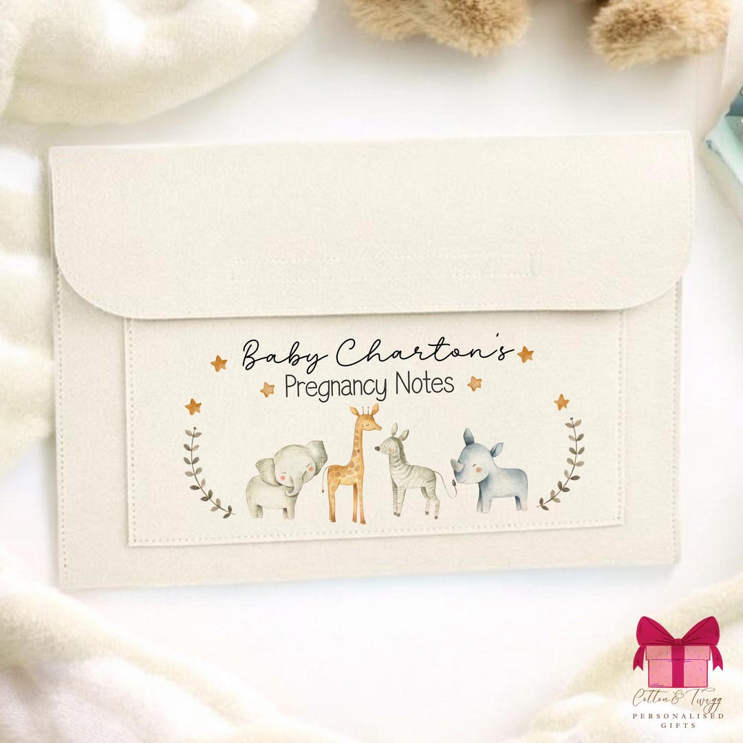 Personalised Safari Animal Pregnancy/maternity Notes Folder, Baby, IVF ...