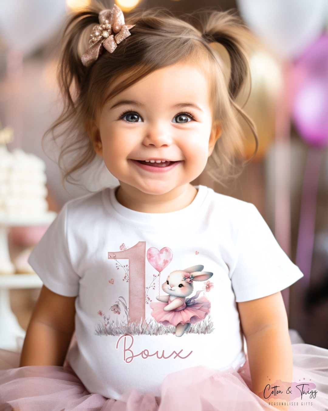 Personalised First Birthday T-shirt, Baby Girls 1st Birthday Bunny T ...