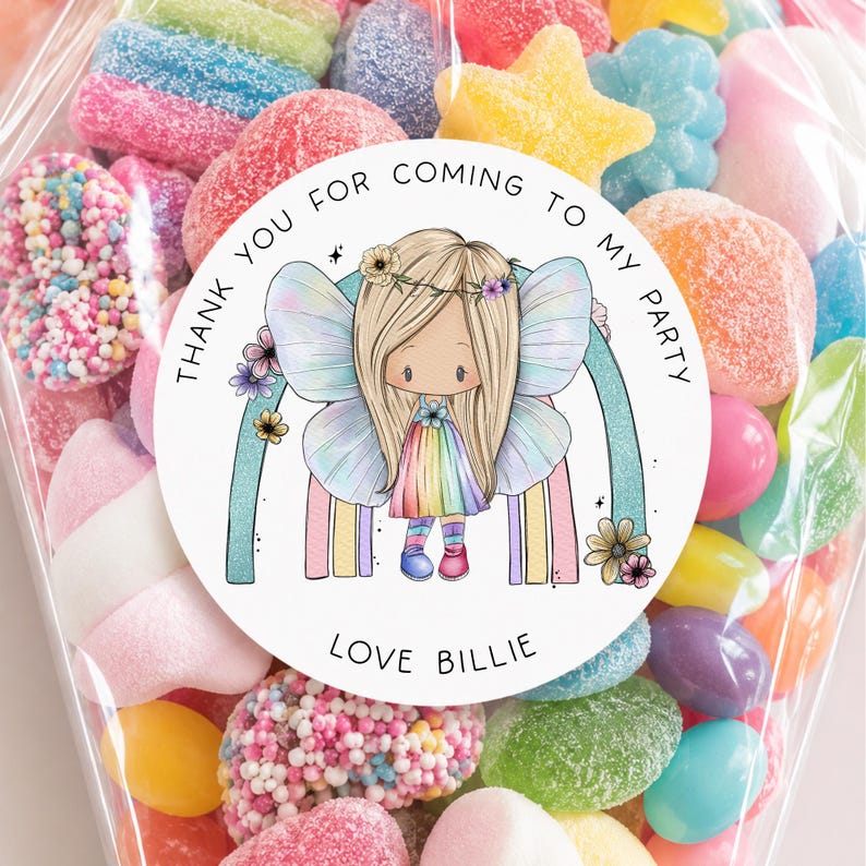 Personalised Fairy Birthday Stickers, Rainbow Fairy Party Favour Labels ...