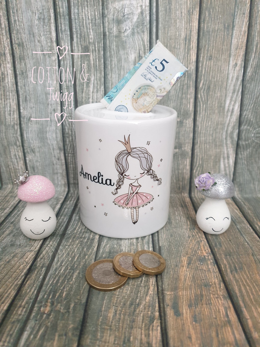 Personalised Ceramic Moneybox, Fairy Piggy Bank, Princess Savings Jar ...