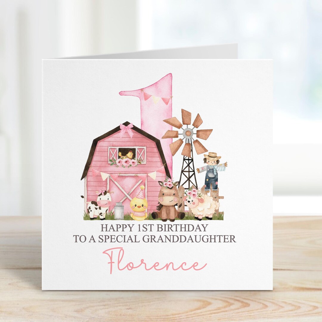 Personalised Farm Animal 1st Birthday Card, Birthday Animal Theme First ...