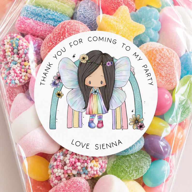 Personalised Fairy Birthday Stickers, Rainbow Fairy Party Favour Labels ...