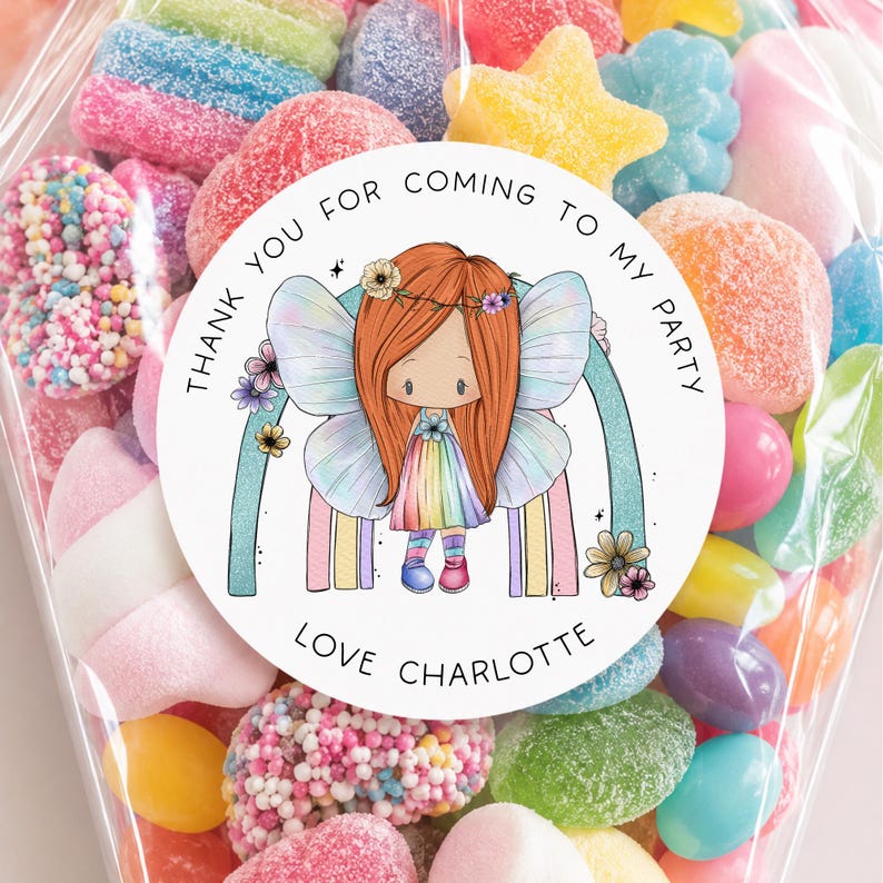 Personalised Fairy Birthday Stickers, Rainbow Fairy Party Favour Labels ...