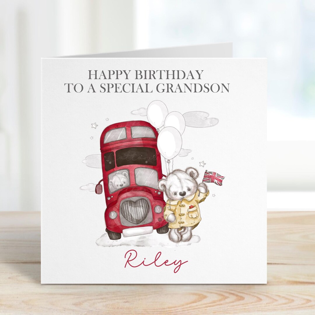 Personalised Red Bus Birthday Card for Little Boy or Girl, Bus Greeting ...