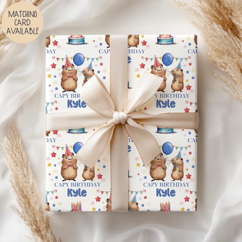 Personalised Capybara Birthday Wrapping Paper, Custom Name Gift Wrap ...