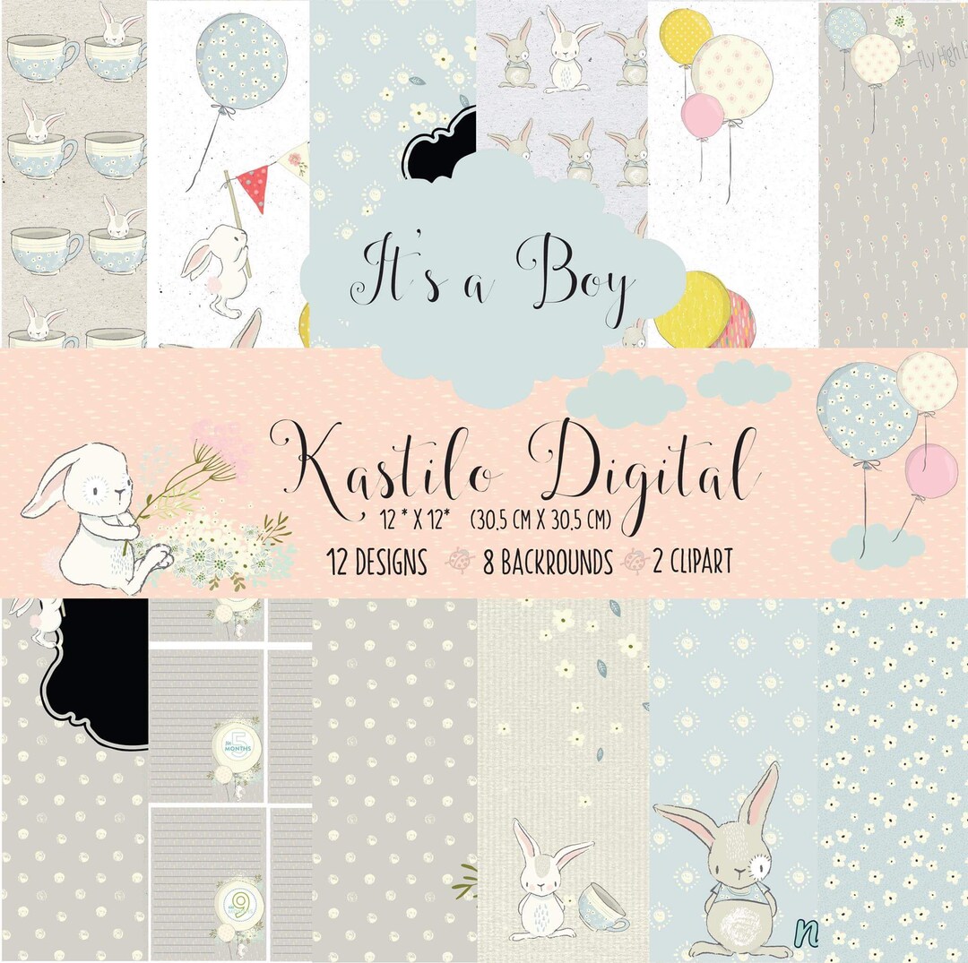 Baby Rabbit Digital Paper, Rabbit Digital Paper Pack, Cute Rabbit Paper ...