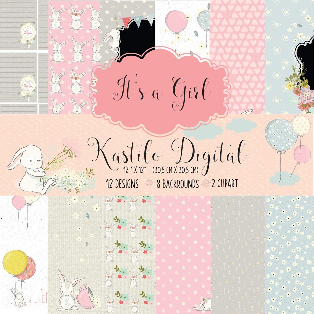 Baby Rabbit Digital Paper, Rabbit Digital Paper Pack, Cute Rabbit Paper ...