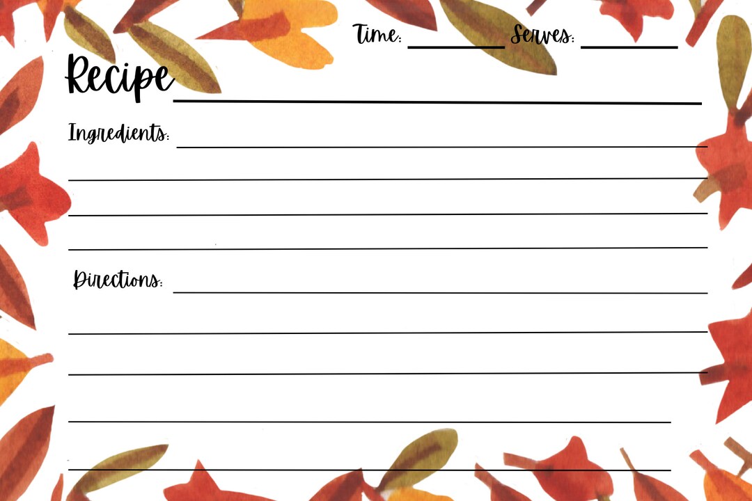 Thanksgiving Recipe Card - Etsy