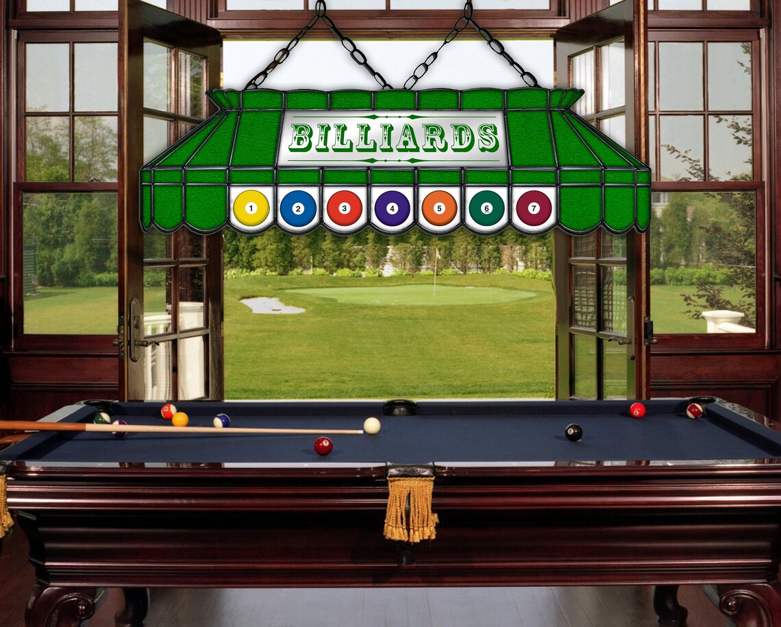 BILLIARD POOL TABLE Lamp All Green Stained Glass - Etsy